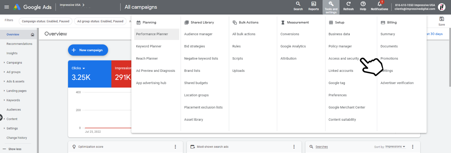 Sharing Google Ads Access | Impressive Digital